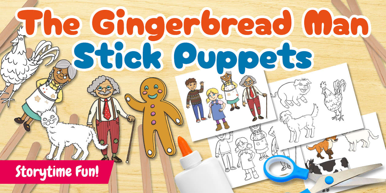 The Gingerbread Man Stick Puppets (teacher made) - Twinkl