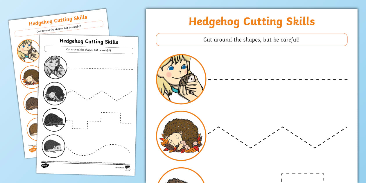 Hedgehog Scissor Cutting Skills Worksheet