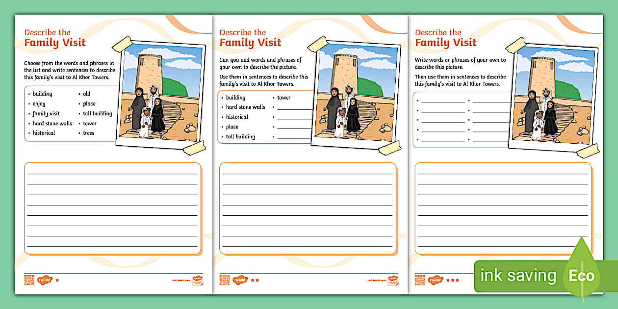 Describe The Family Visit Writing Worksheet - Twinkl