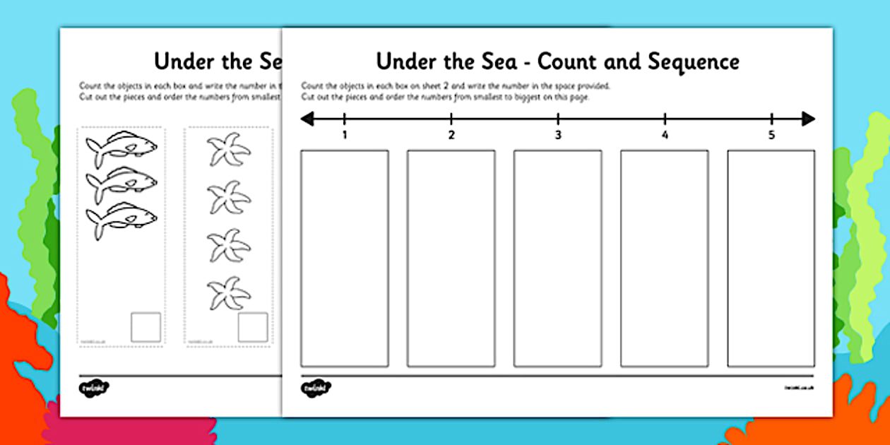 Under the Sea Themed 1-5 Count and Sequence Cut and Stick Activity