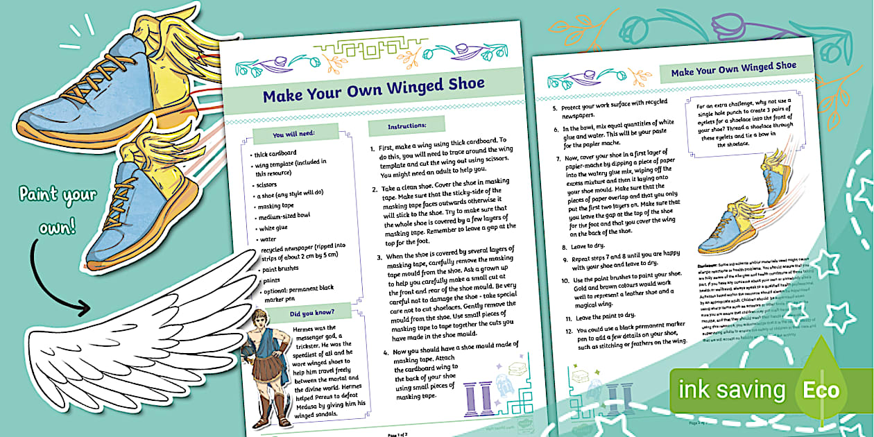Make Your Own Winged Shoe (Ages 7 - 11) (teacher made)