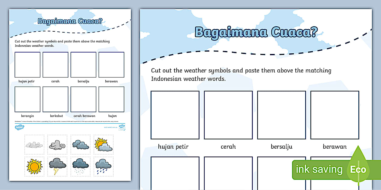 Weather Cut and Paste Activity - Indonesian (teacher made)