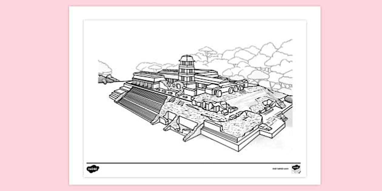 Maya City Palenque Colouring Sheet | Twinkl Colouring Pages