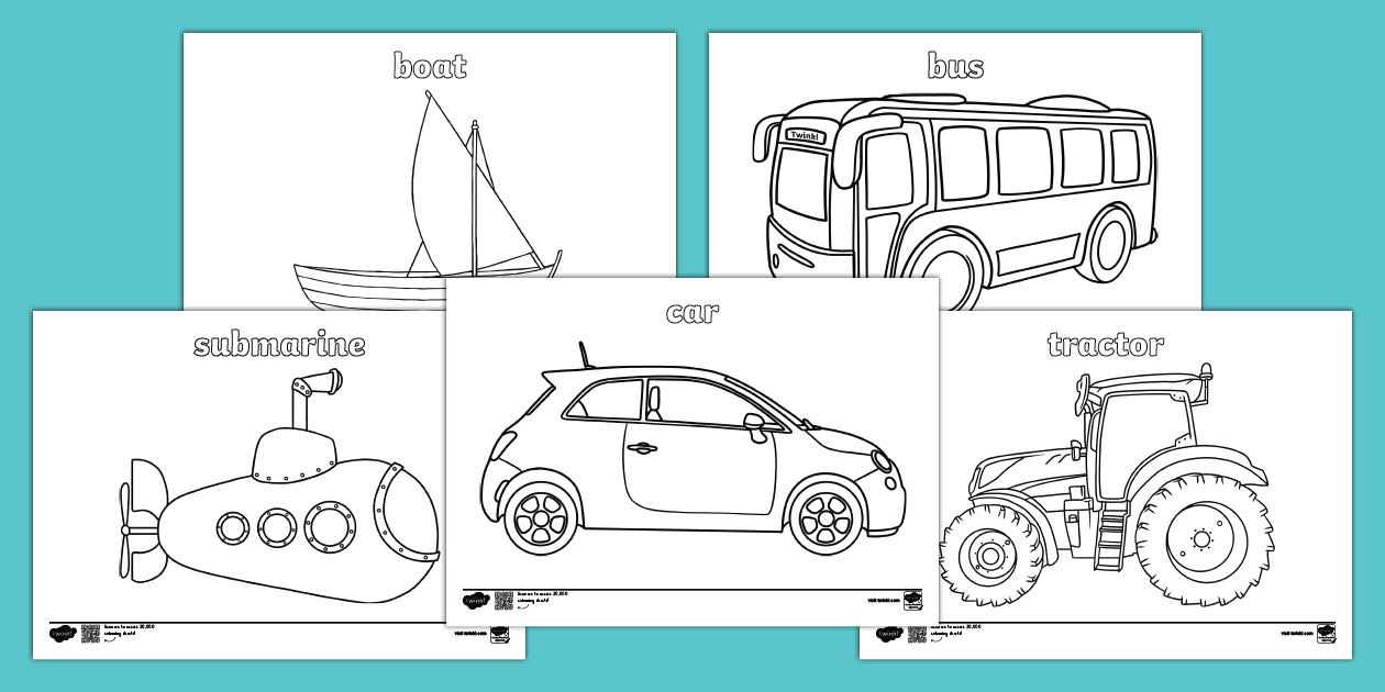 Vehicles and Transport Picture and Word Colouring Sheets