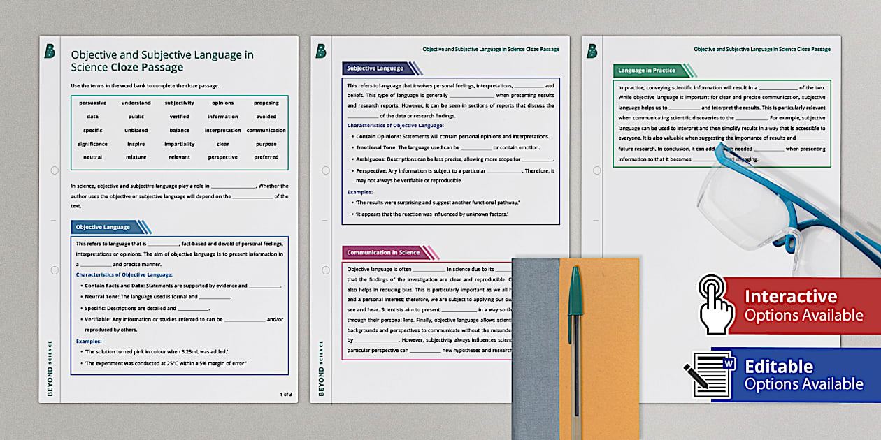 Objective and Subjective Language in Science Cloze Passage