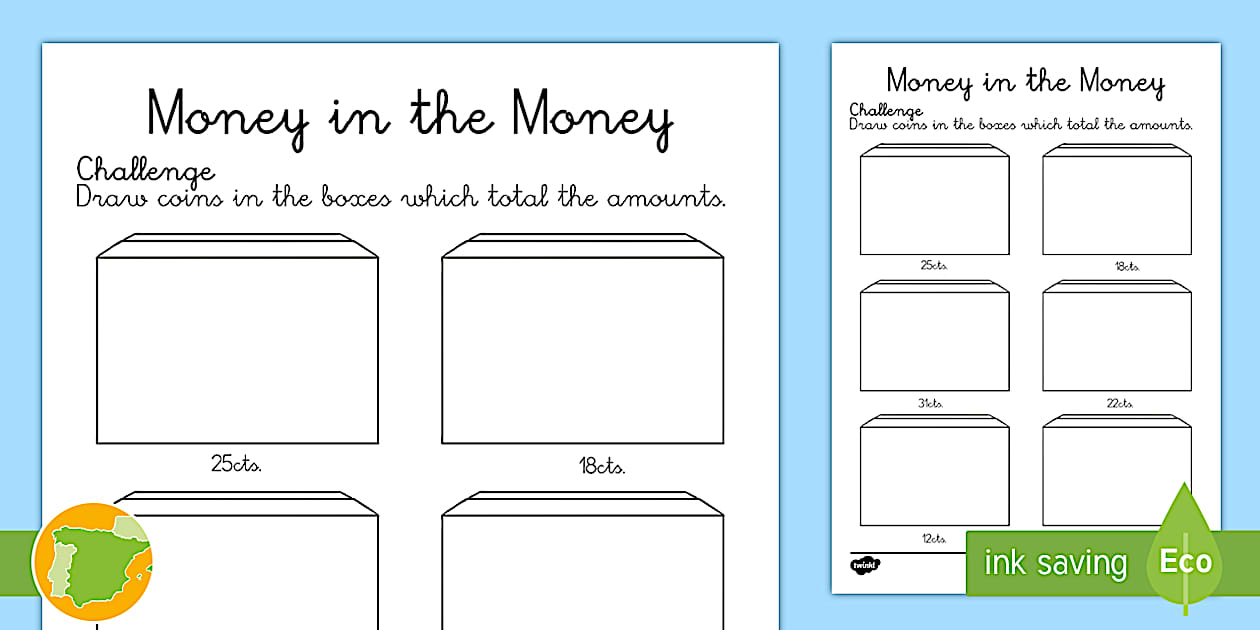 Editable Euros Money in the Money Boxes Worksheet English/Spanish