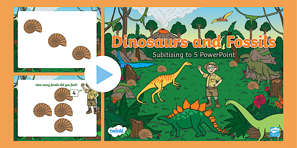👉 Dinosaurs and Fossils Subitising to 5 PowerPoint