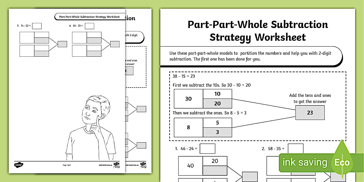 Part-Part-Whole Subtraction Strategy Activity Sheet - Twinkl
