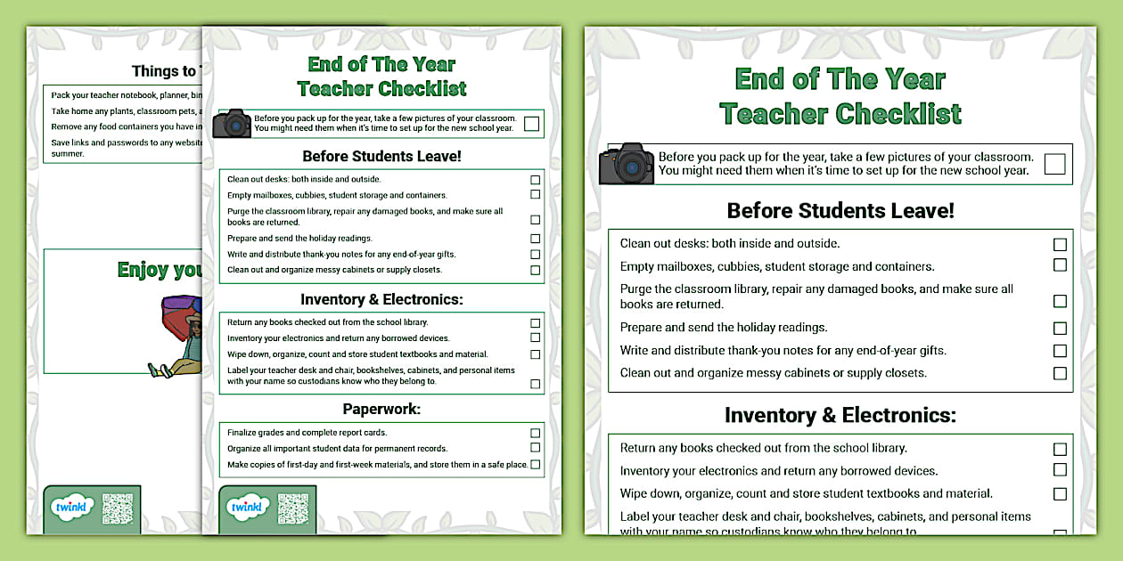 Teachers End-of-Year Packing Checklist