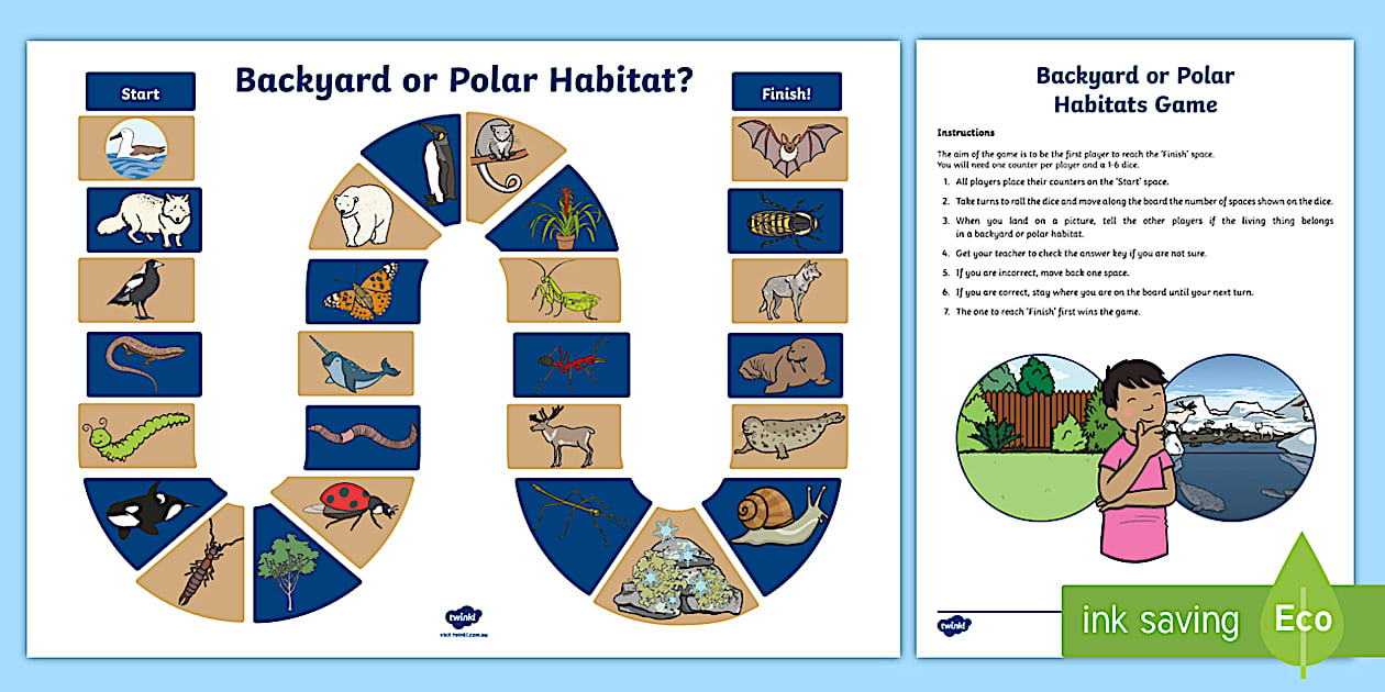Backyard or Polar Habitat Board Game - Science - Twinkl