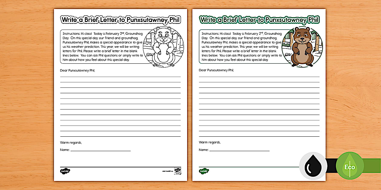 Write a Brief Letter to Punxsutawney Phil Primary - Twinkl
