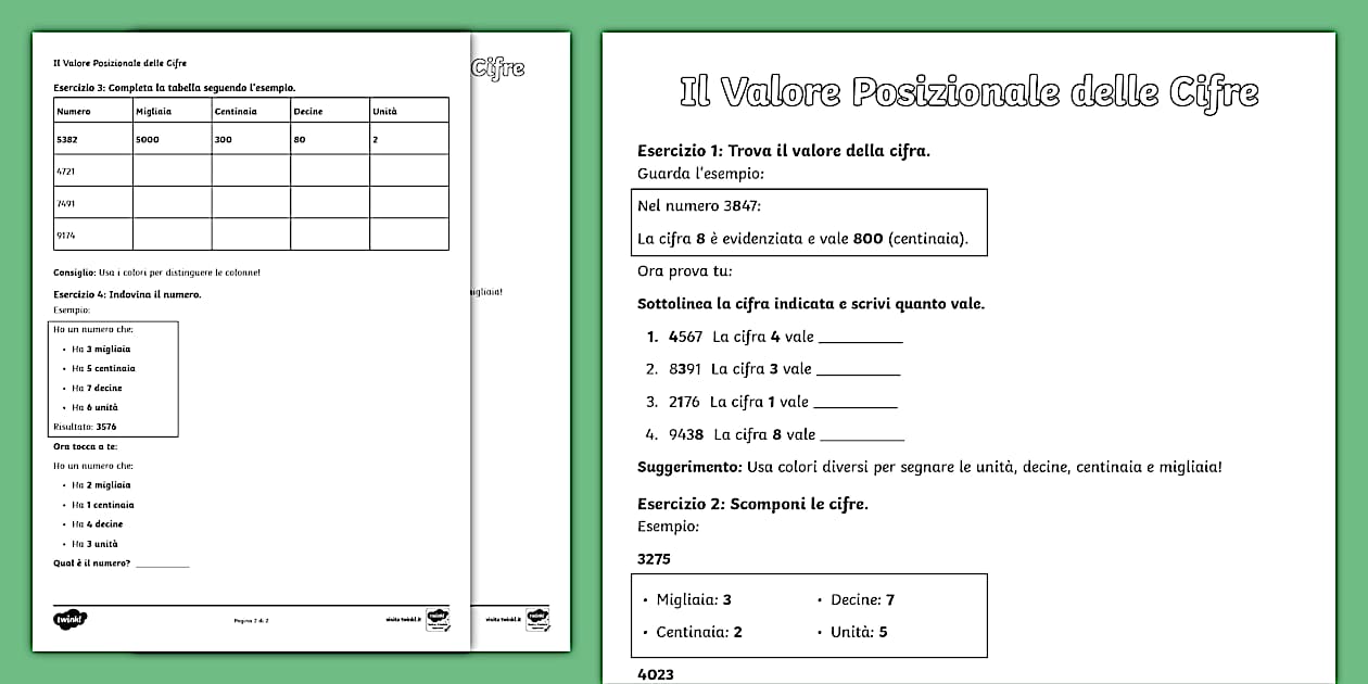 Esercizi sul valore posizionale - BES (teacher made)