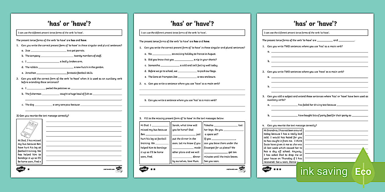 Have Got or Has Got Worksheets | Auxiliary Verbs - Twinkl