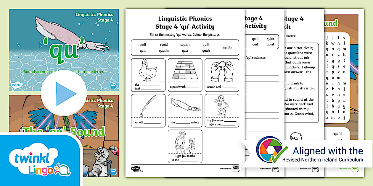 Northern Ireland Linguistic Phonics Stage 4 'qu' Pack