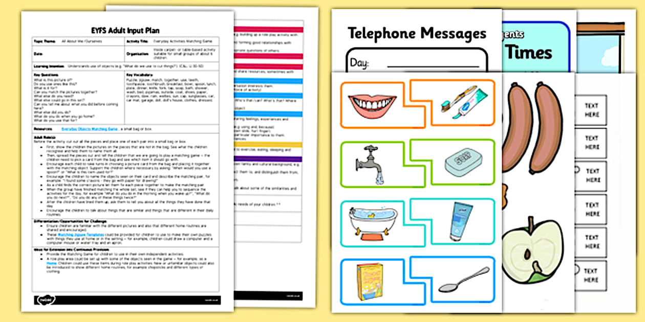 EYFS Everyday Activities Matching Game Adult Input Plan and Resource Pack