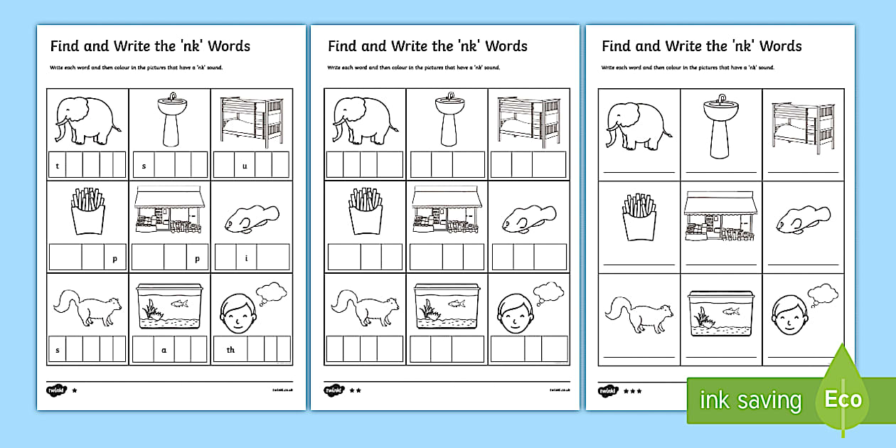 ‘Nk' Worksheets - Phonics Activities - Resources - Twinkl