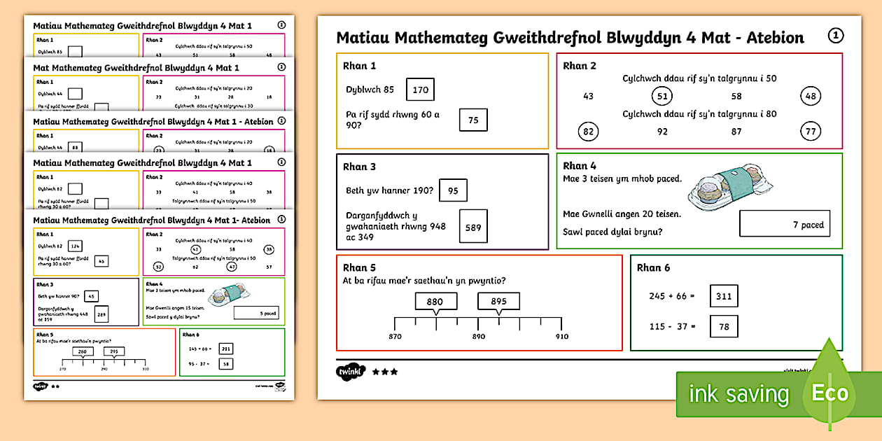 Matiau Mathemateg Gweithdrefnol Blwyddyn 4 Mat 1 - Twinkl
