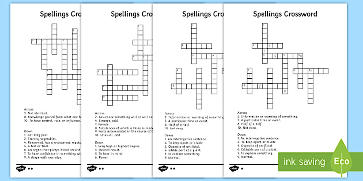 Crosswords For Kids - Spelling Crosswords Pack - Twinkl