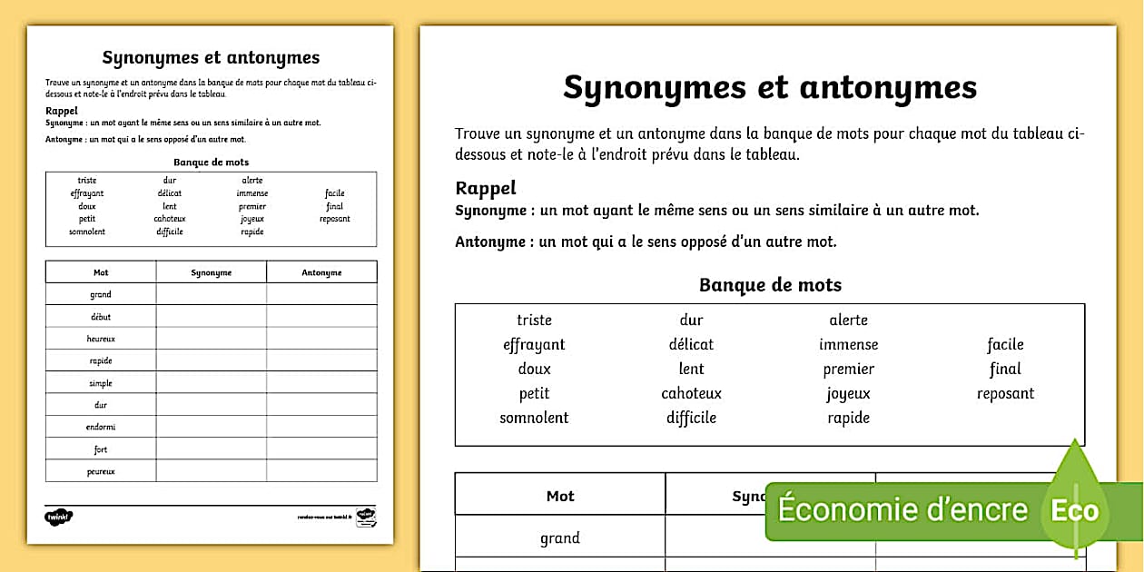 Synonymes et antonymes (teacher made) - Twinkl