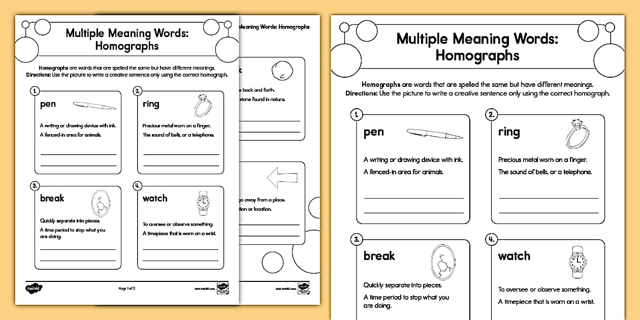 Multiple Meaning Words: Homograph Vocabulary Worksheet Multiple Meaning Words: Homograph Vocabulary Worksheet