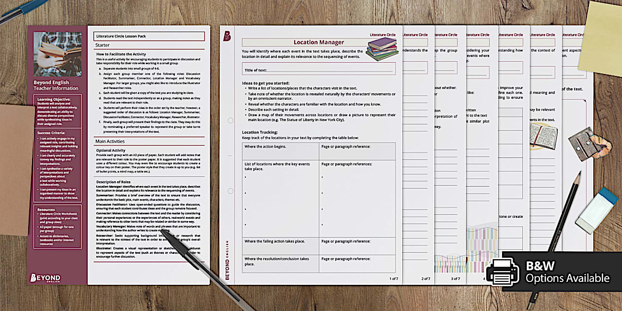 Literature Circle Worksheets (Lesson Plan) (Teacher-Made)