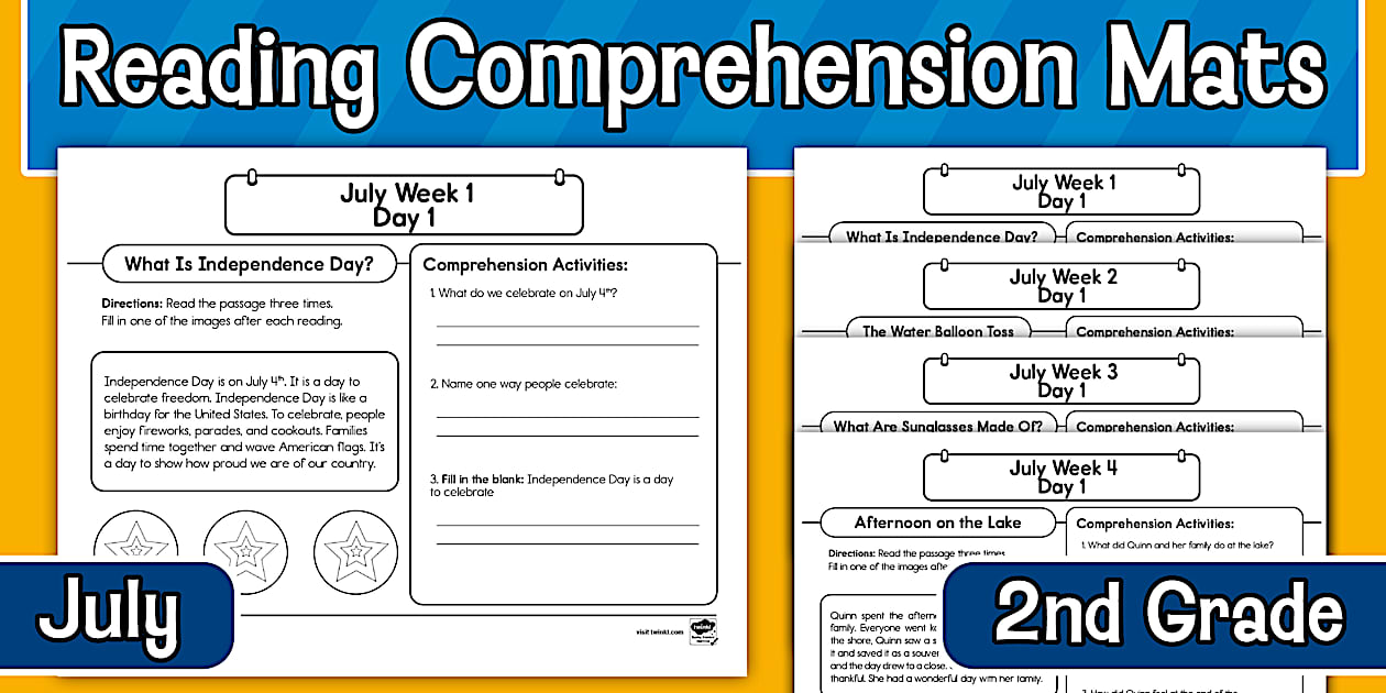 July Second Grade Daily Reading Comprehension Mats