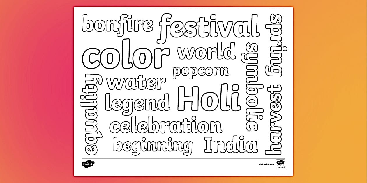 Holi Word Cloud Coloring Worksheet (Teacher-Made) - Twinkl