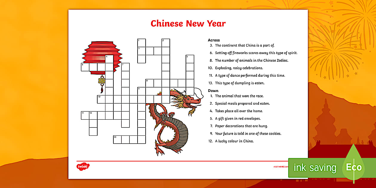 Chinese New Year Crossword (l'enseignant a fait) - Twinkl
