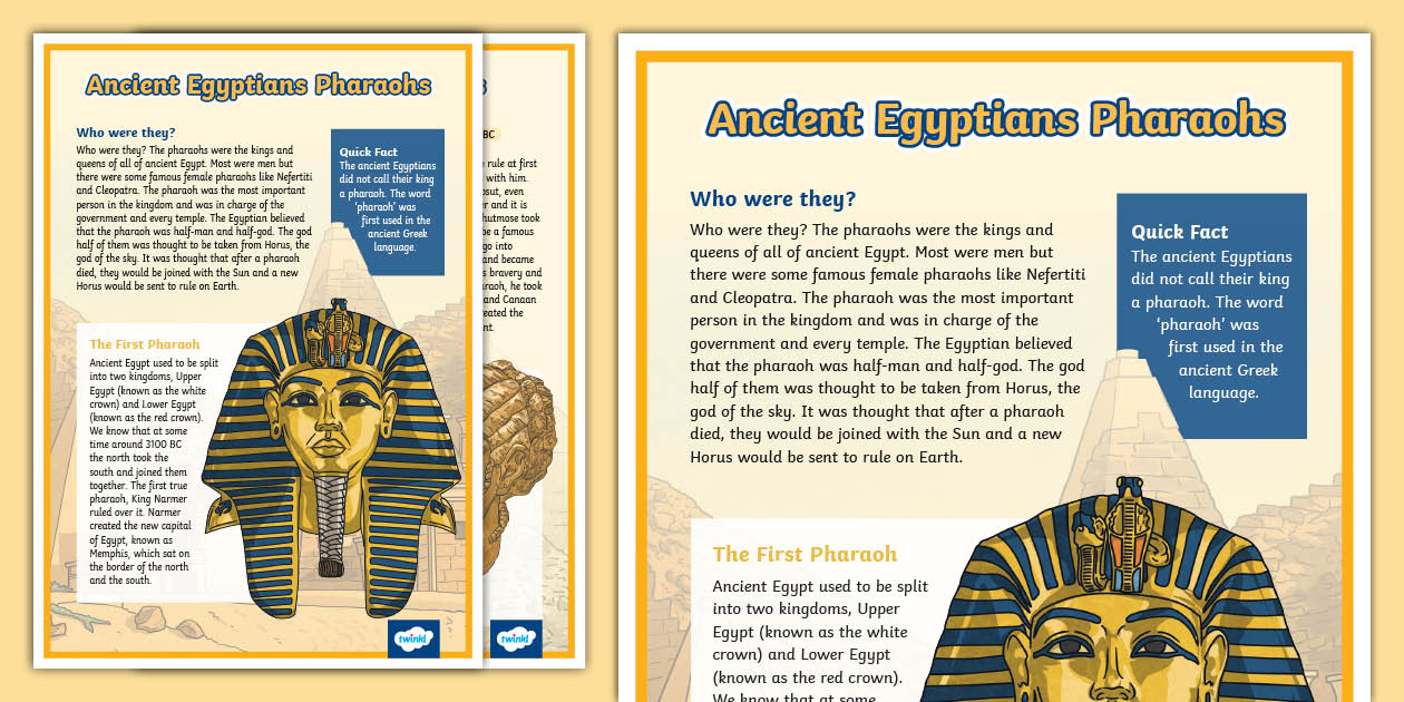 The Ancient Egyptians Pharaohs Information Print Out