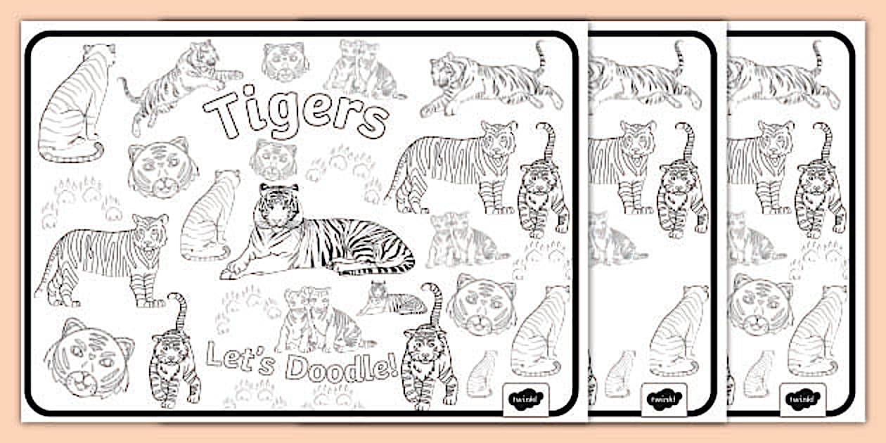 Tiger Doodle Colouring Page (teacher made) - Twinkl