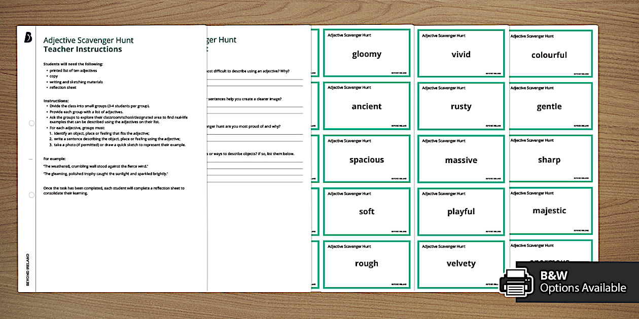 Adjective Scavenger Hunt Flashcards