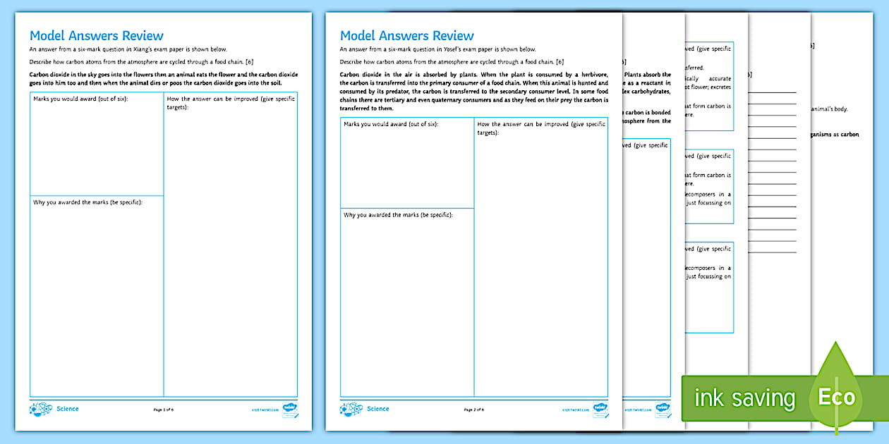 Carbon Cycle Exam-Style Question Review and Practice Worksheet