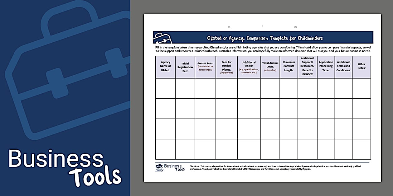 Ofsted or Agency: Comparison Template for Childminders