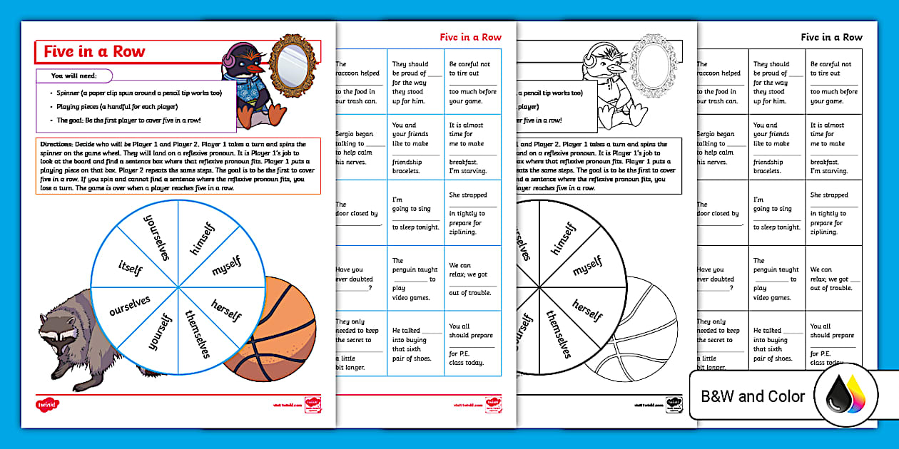 Five in a Row: Reflexive Pronouns Game for ELL Newcomers