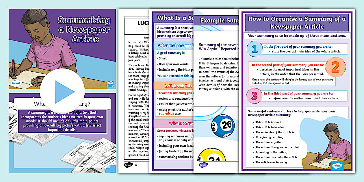 Newspaper Summary Example | Primary English Resources
