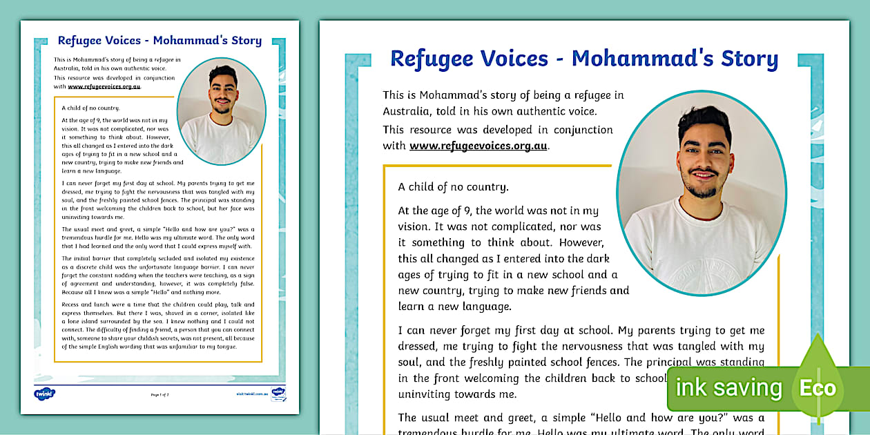 Editable Refugee Voices - Mohammad's Story (teacher made)
