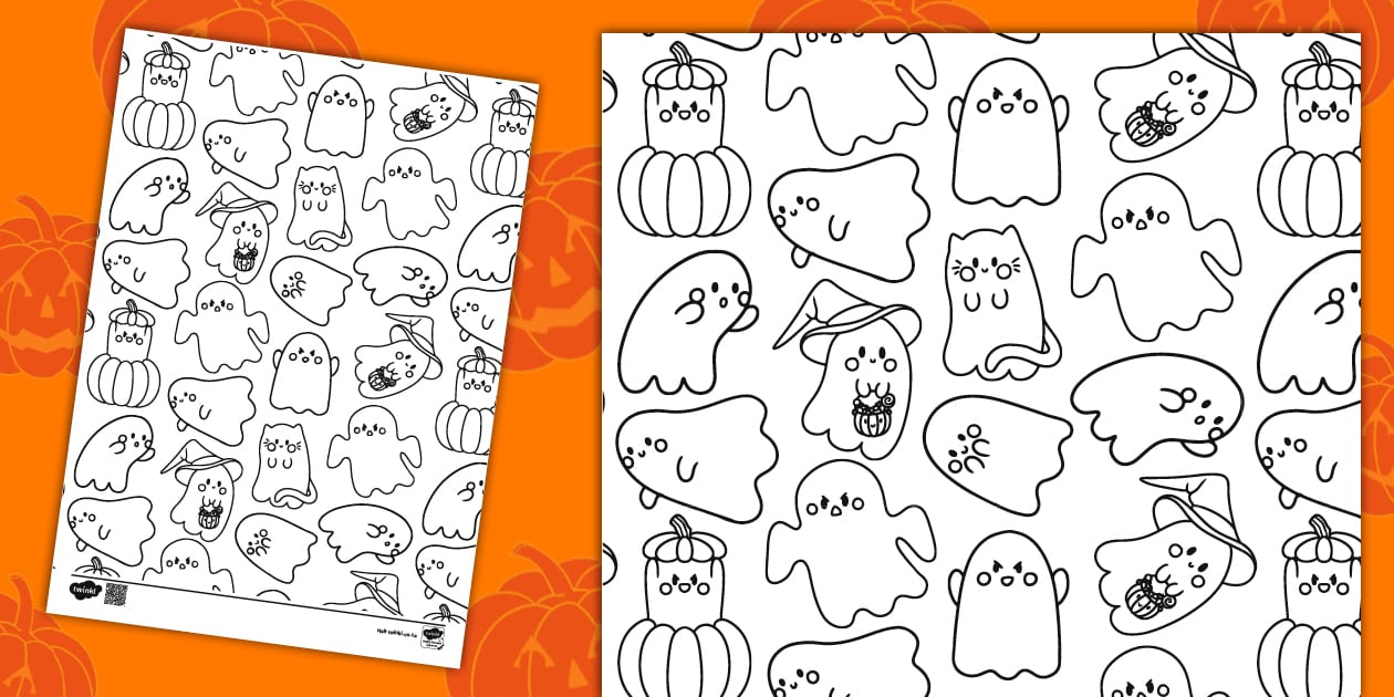 Halloween Ghosts Doodle Colouring Page
