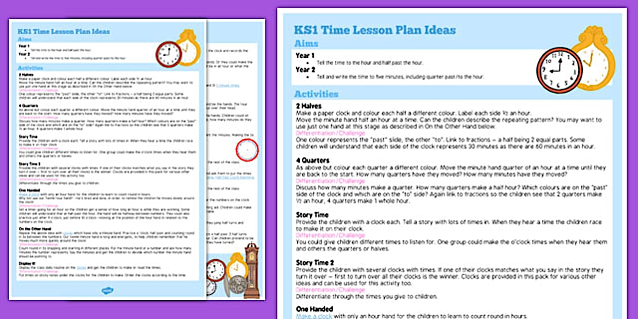 KS1 Time Lesson Plan Ideas (teacher made) - Twinkl