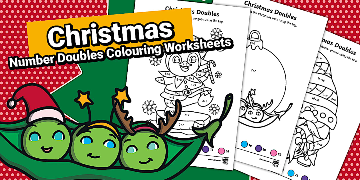 Christmas Number Doubles Colouring Worksheets