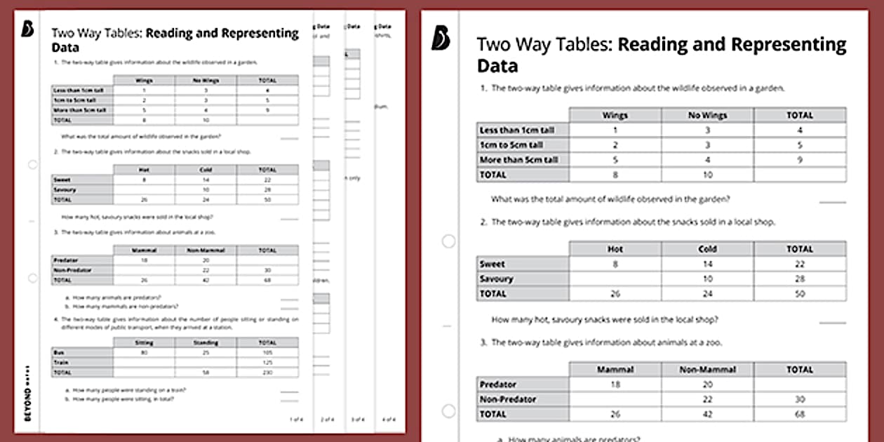 👉 Two Way Tables: Reading and Representing Data - Twinkl