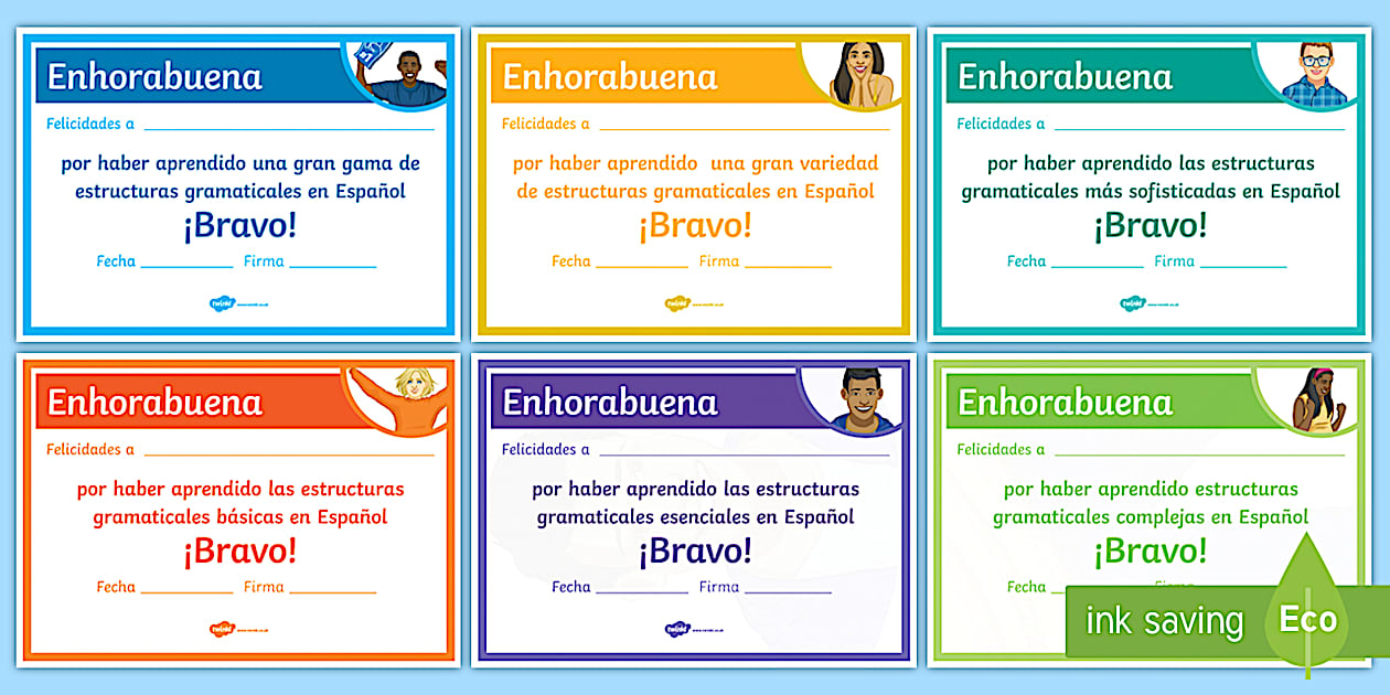 End-of-Year Grammar Award Certificates Spanish - Twinkl