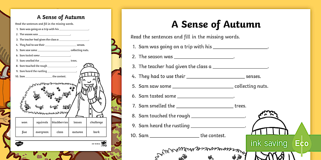 A Sense of Autumn Fill in the Blanks Worksheet / Worksheet