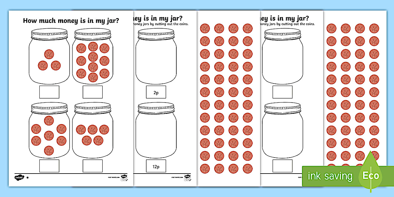 How Much Money Is in My Jar? Counting in 2s Worksheets