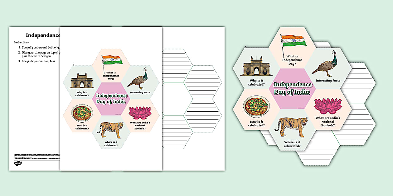 * NEW * Independence Day of India Hexagon Writing Template