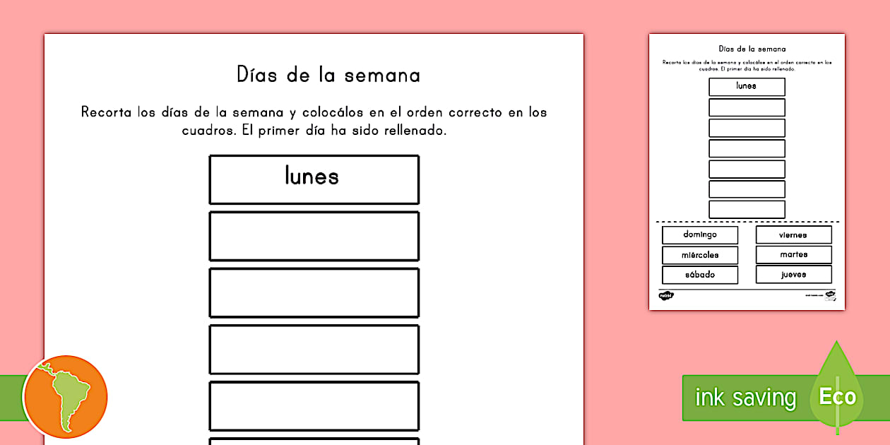 Ficha de actividad: Recortar y pegar los días de la semana