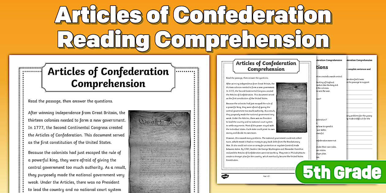 Fifth Grade Articles of Confederation Reading Comprehension