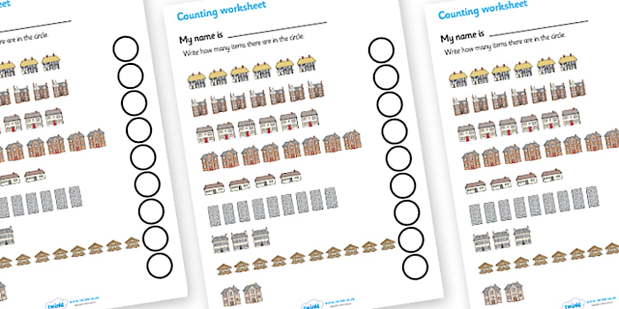 My Counting Worksheet (Houses and Homes) (teacher made)