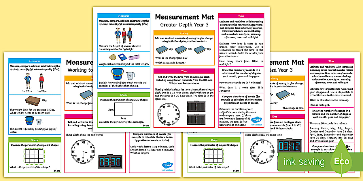 Year 3 Measurement Differentiated Maths Mats - Twinkl