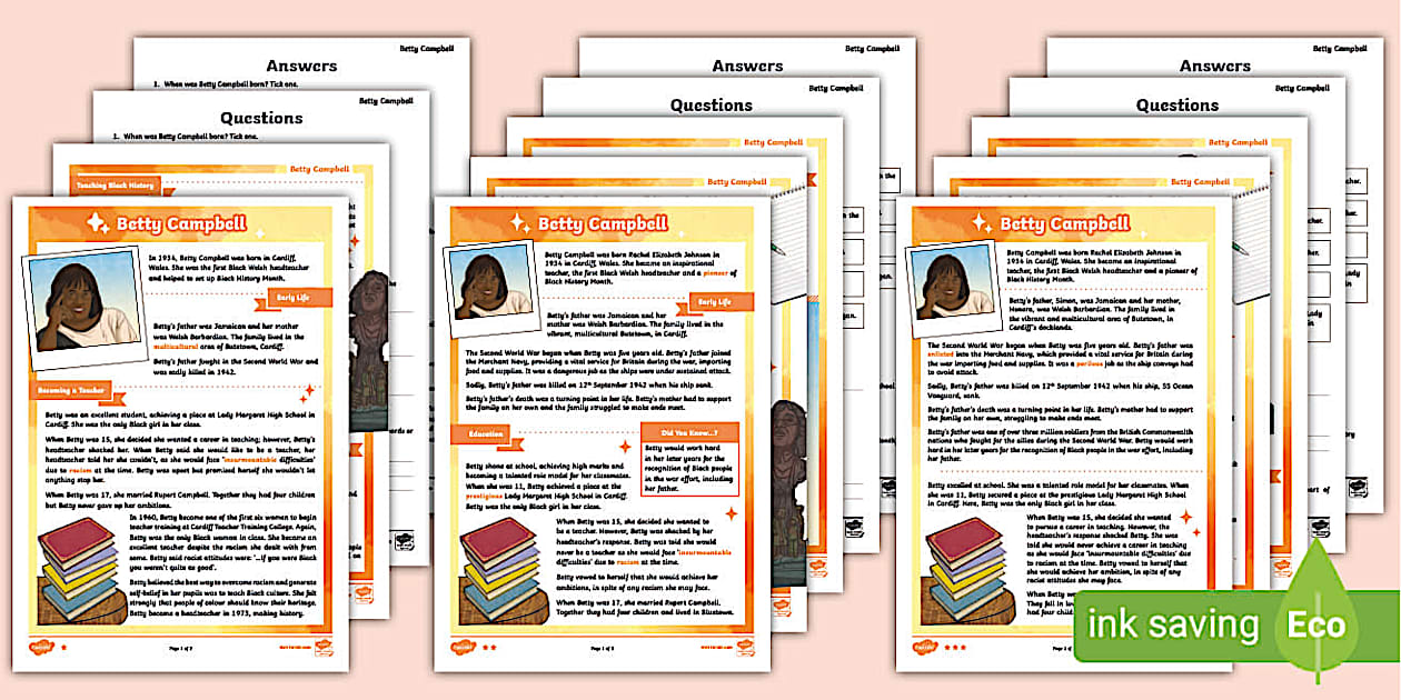 UKS2 Betty Campbell Differentiated Reading Comprehension Activity