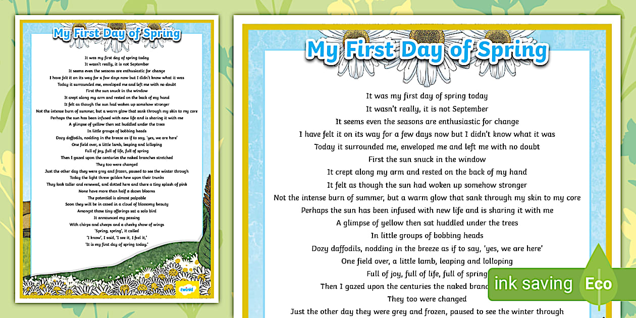 My First Day of Spring Free Verse Poem (teacher made)